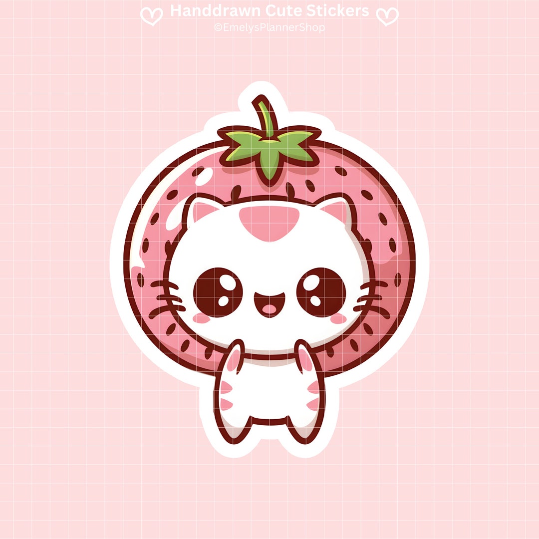 Kawaii Style Strawberry Cat Sticker Kitty Sticker Cat Lover Gift for ...