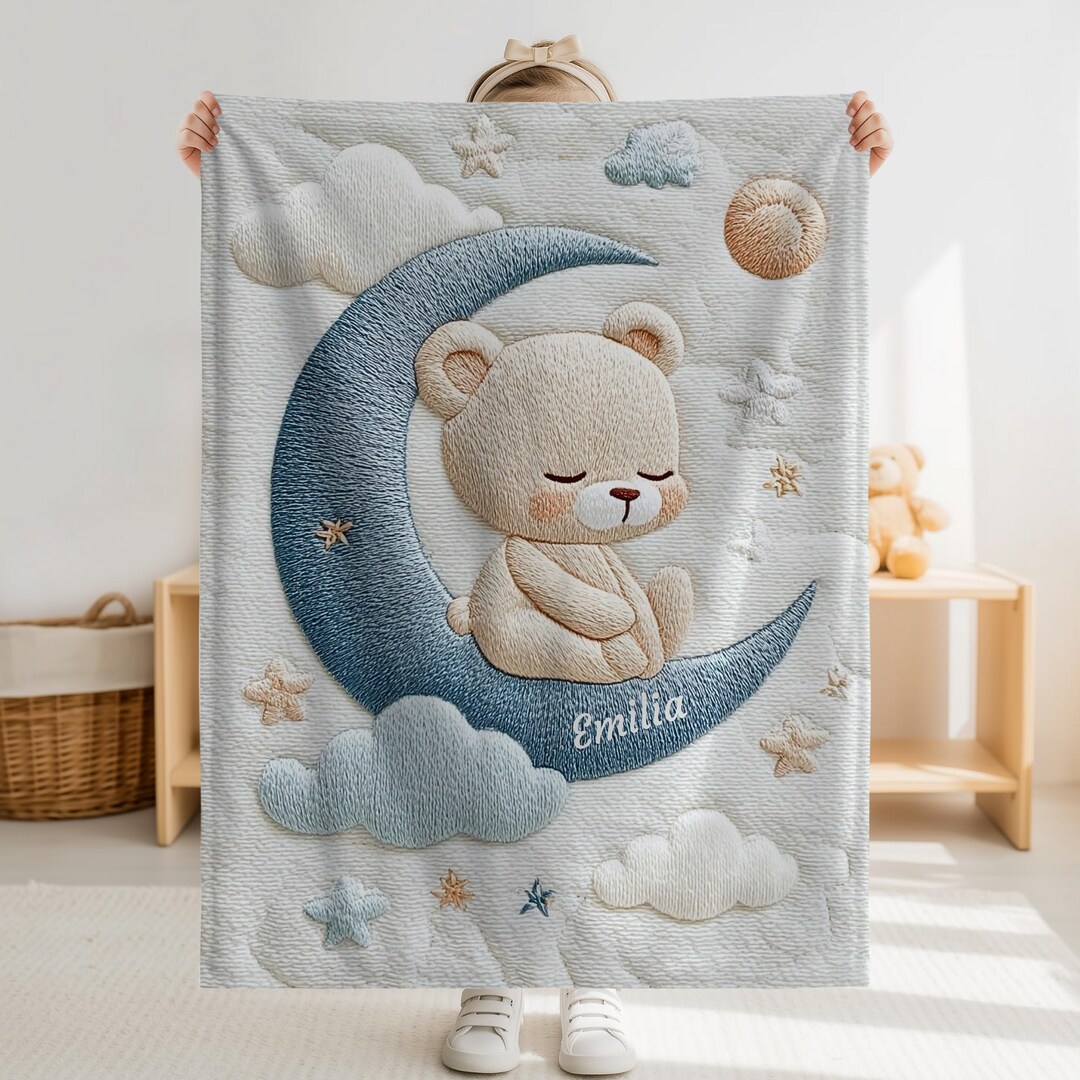 Personalized Bear Baby Blanket With Name • Embroidered Look Baby ...
