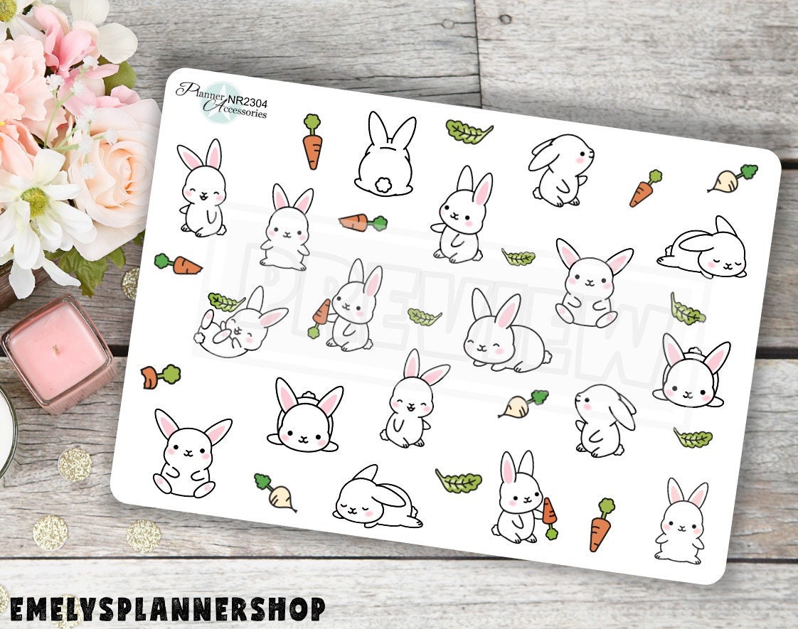 kawaii cute rabbit planner sticker bullet journal matte sticker sheet ...