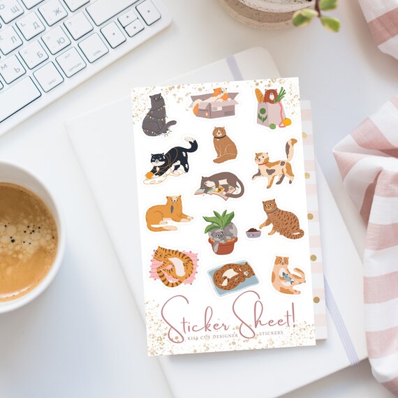 Sticker Sheet Cats Cute Cat Stickers Bullet Journal - Etsy