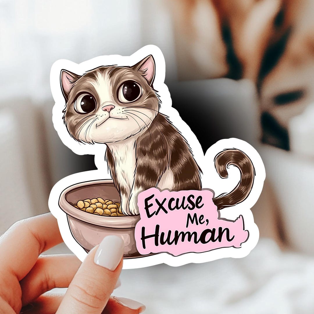 Excuse Me Human Sticker, Funny Cat Vinyl Decal, Grumpy Kitty Sticker ...
