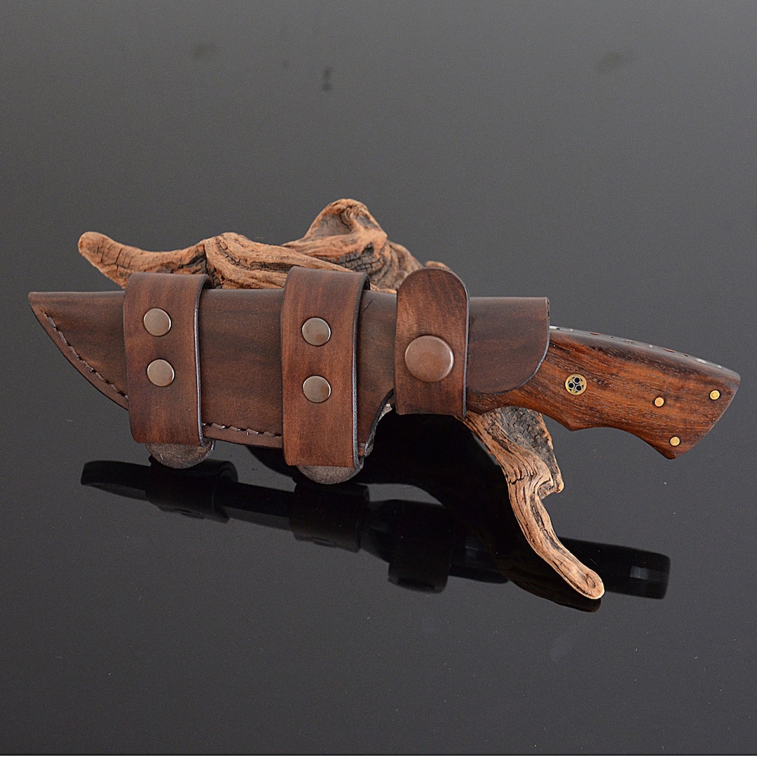Horizontal Custom Fixed Blade Leather Belt Knife Sheath for Scout Carry ...