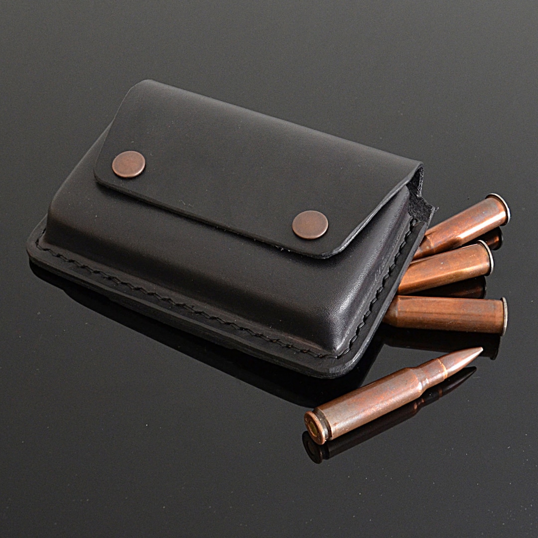Leather Ammo Case Rifle Cartridge Holder Hand Stitched Hunter Shell ...