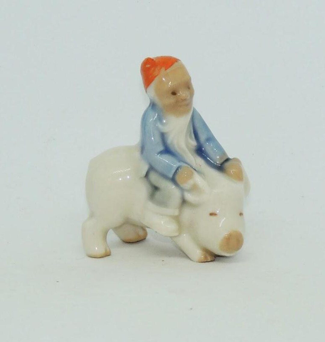 Wade Whimsie Leprechaun Riding a Pig Wearing a Red Cap - Etsy