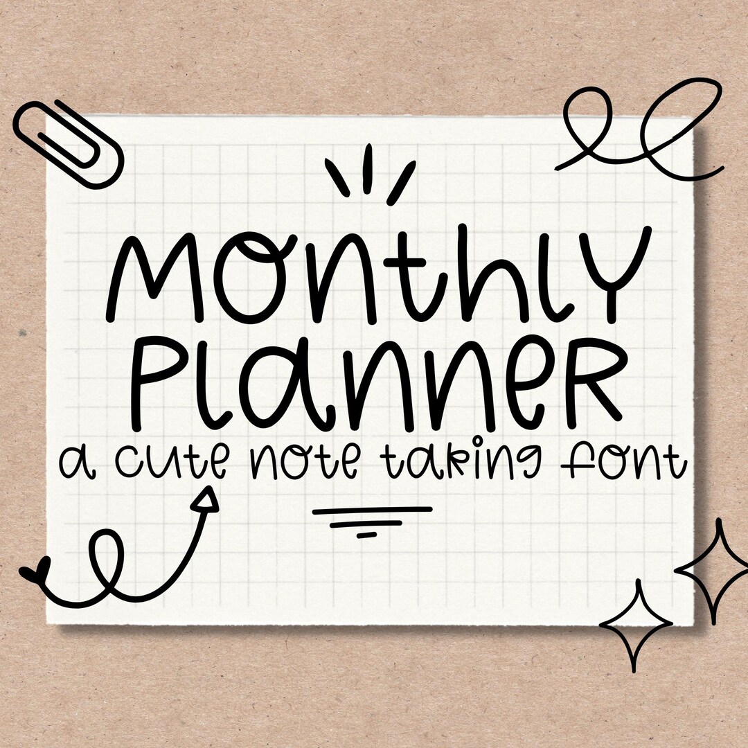 Monthly Notebook Handwritten Font, Digital Planner Font, Teacher Font ...