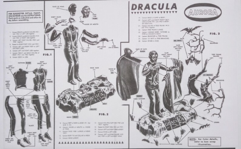 1962 Aurora Model DRACULA Complete Model Original Copied Instructions ...