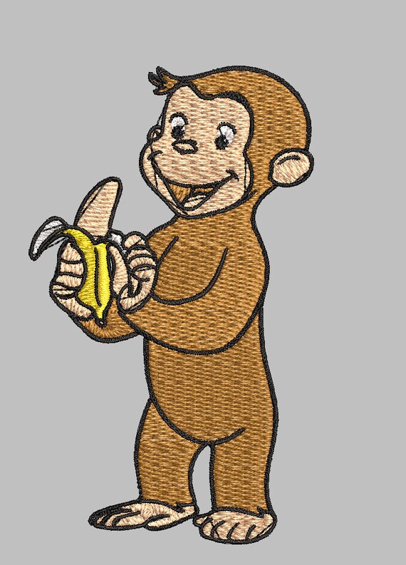 Embroidery Design Curious George with a banana 4 x 4 Hoop | Etsy