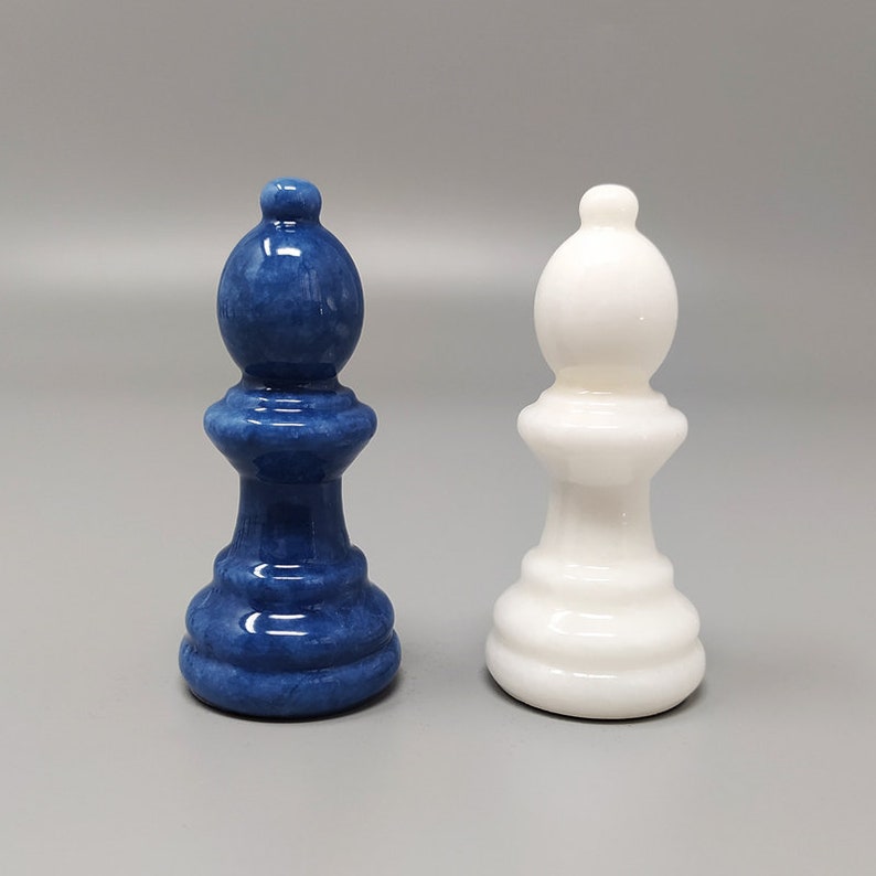 1970s Elegant Blue and White Chess Set in Volterra Alabaster Handmade ...
