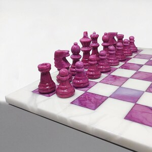 1970s Stunning Pink and White Chess Set in Volterra Alabaster Handmade ...