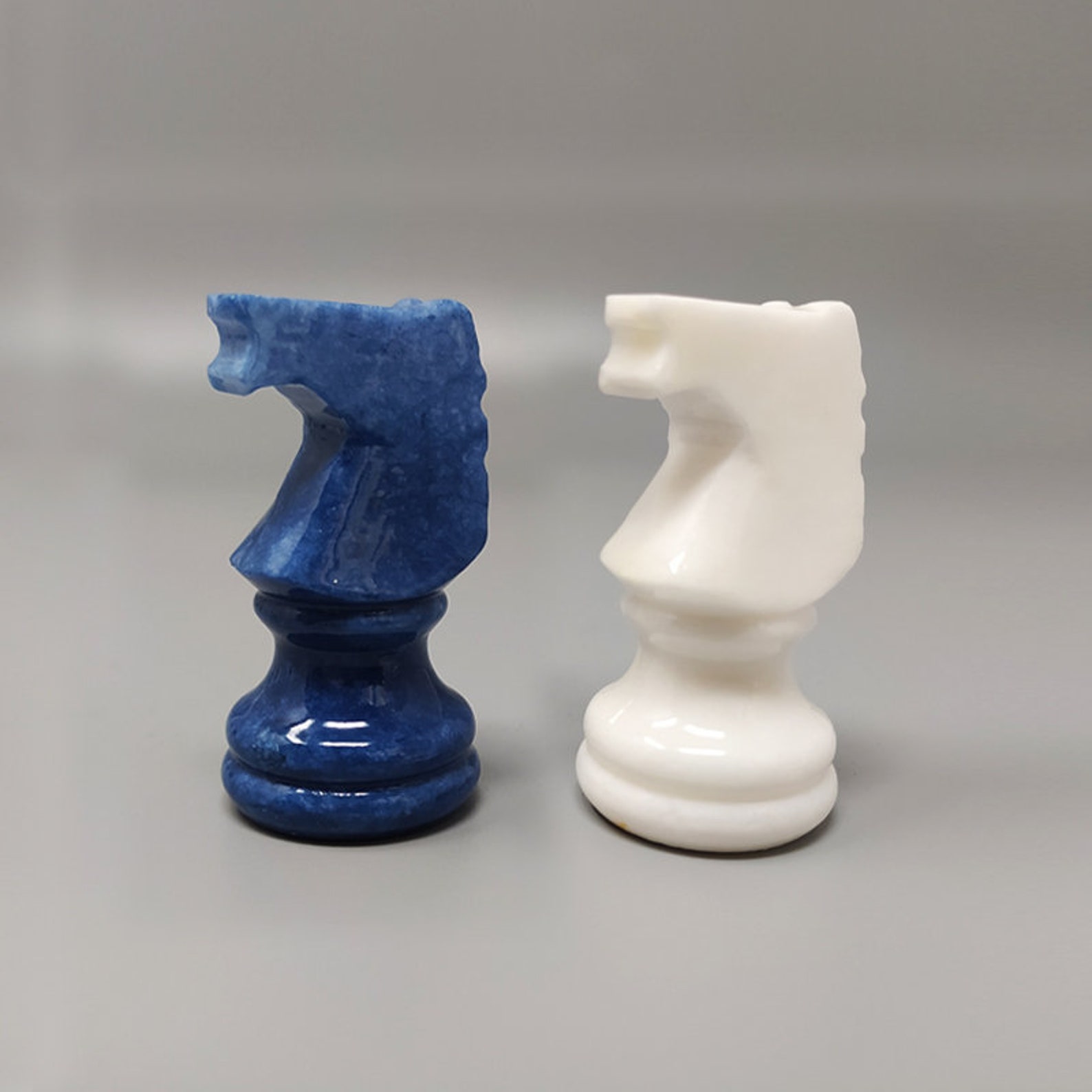 1970s Elegant Blue and White Chess Set in Volterra Alabaster Handmade ...