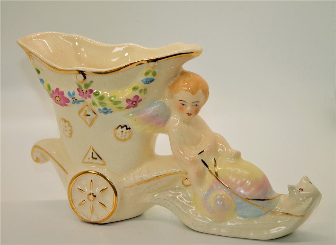 1940s Coventry Pottery USA Cherub Snail Wagon Glazed Ceramic Planter - Etsy