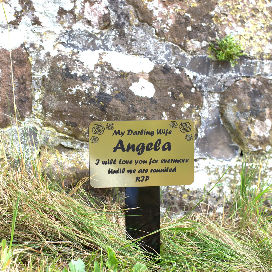Custom Memorial Plaque With Corner Roses Metal Grave Marker Silver ...
