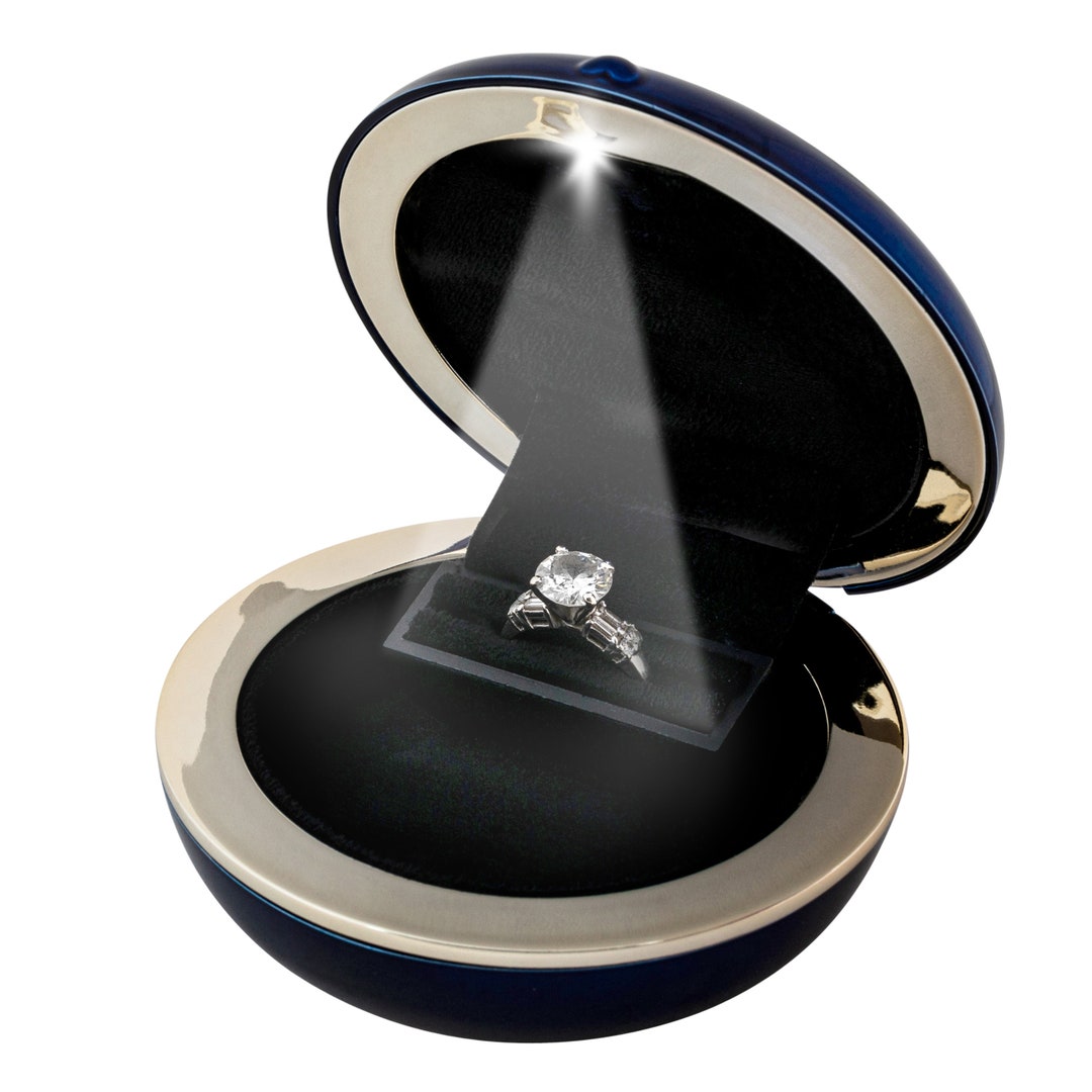 Novel Box SLIM LED Lighted Navy Blue Wedding Engagement Ring ...