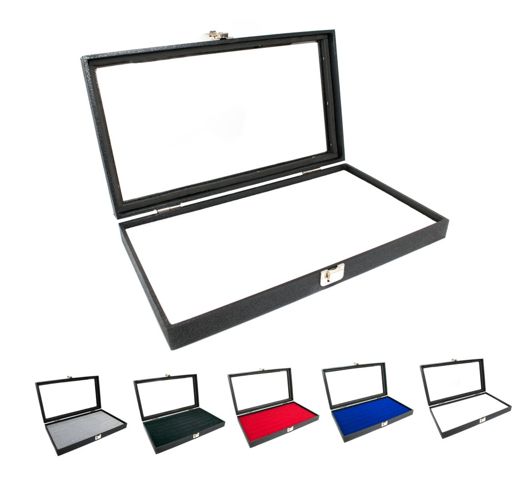 Novel Box™ Glass Top Black Jewelry Display Case + White Slot Ring ...