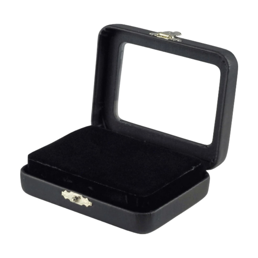 Novel Box Black Leatherette Glass Top Gem Box Loose Stone Jewelry Case ...