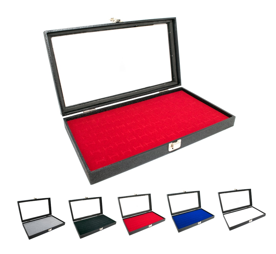 Novel Box™ Glass Top Black Jewelry Display Case + Red 72 Slot Ring ...