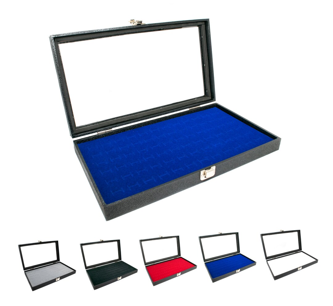 Novel Box™ Glass Top Black Jewelry Display Case Blue 72 Slot Ring ...