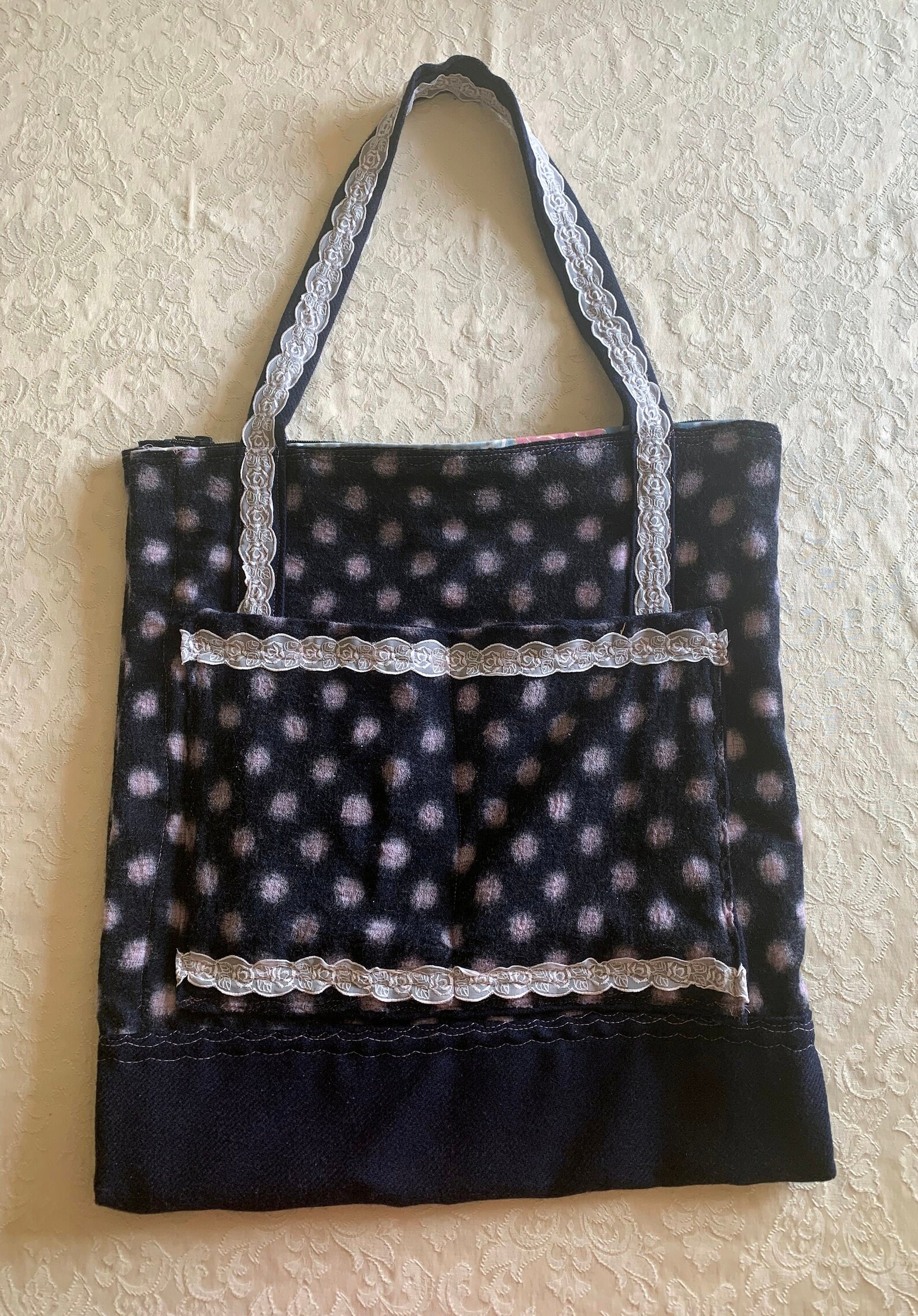 Navy Spot Bag, Shopping Bag, Shopper, Washable Handbag, Bottle Bag ...