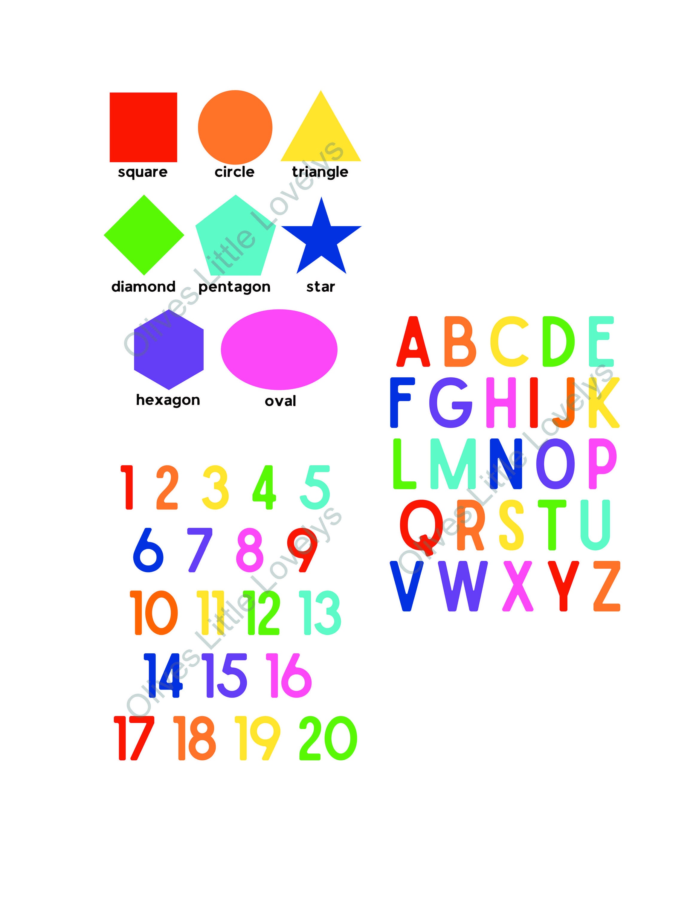 Alphabet, Numbers & Shapes - Playroom Wall Decor - Art - Children ...