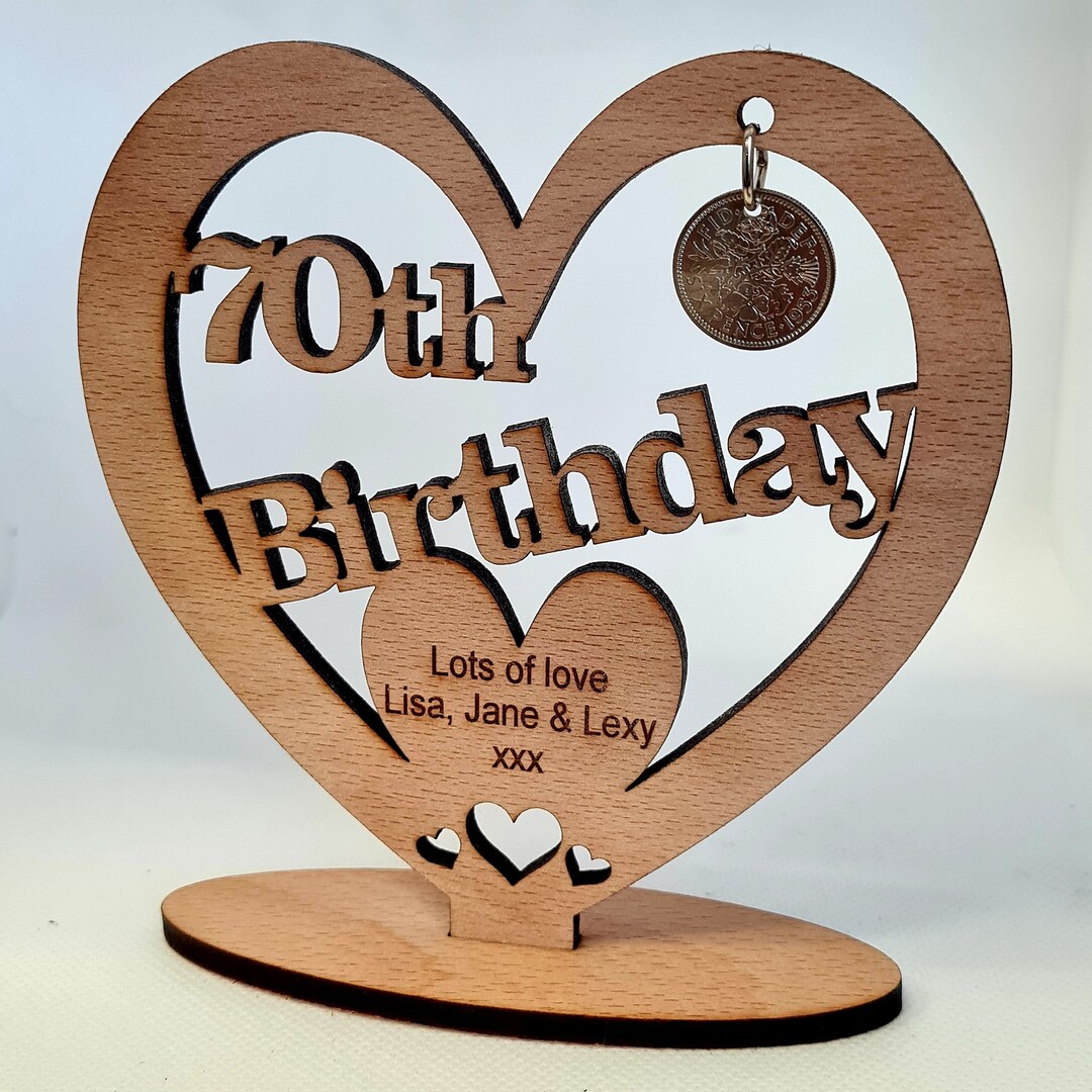 Personalised 70th Birthday Wooden Freestanding Heart With - Etsy