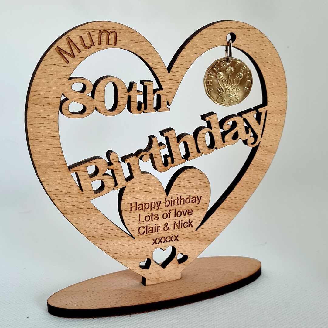 Personalised 80th Birthday Wooden Freestanding Heart With 1944 ...