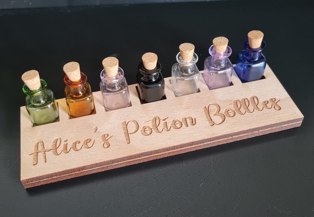 7 Tiny Coloured Spell Jars Glass Square Potion Bottles Decorative Witch ...