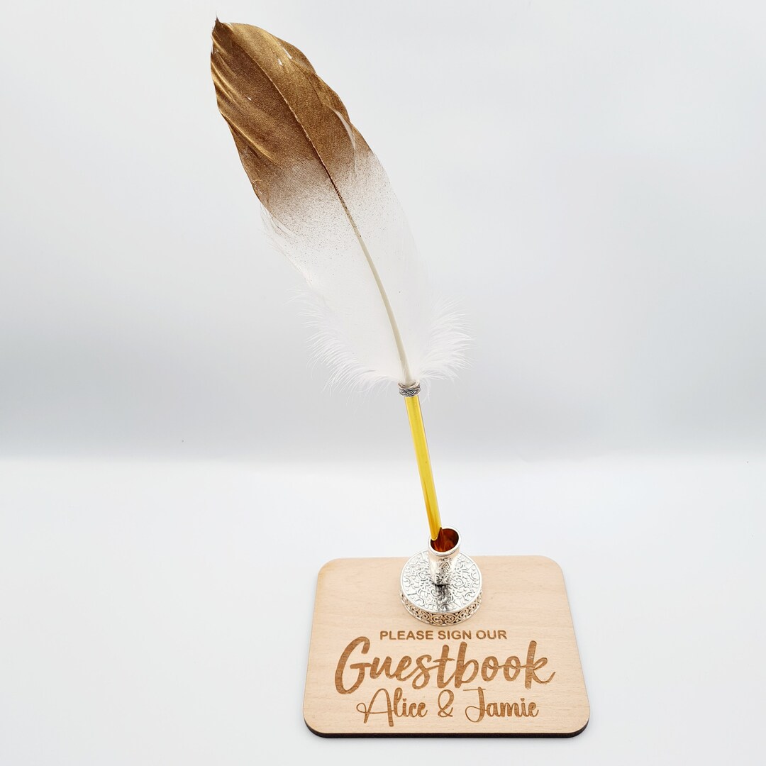 Personalised Wedding Feather Pen Holder Guest Book Pen - Etsy