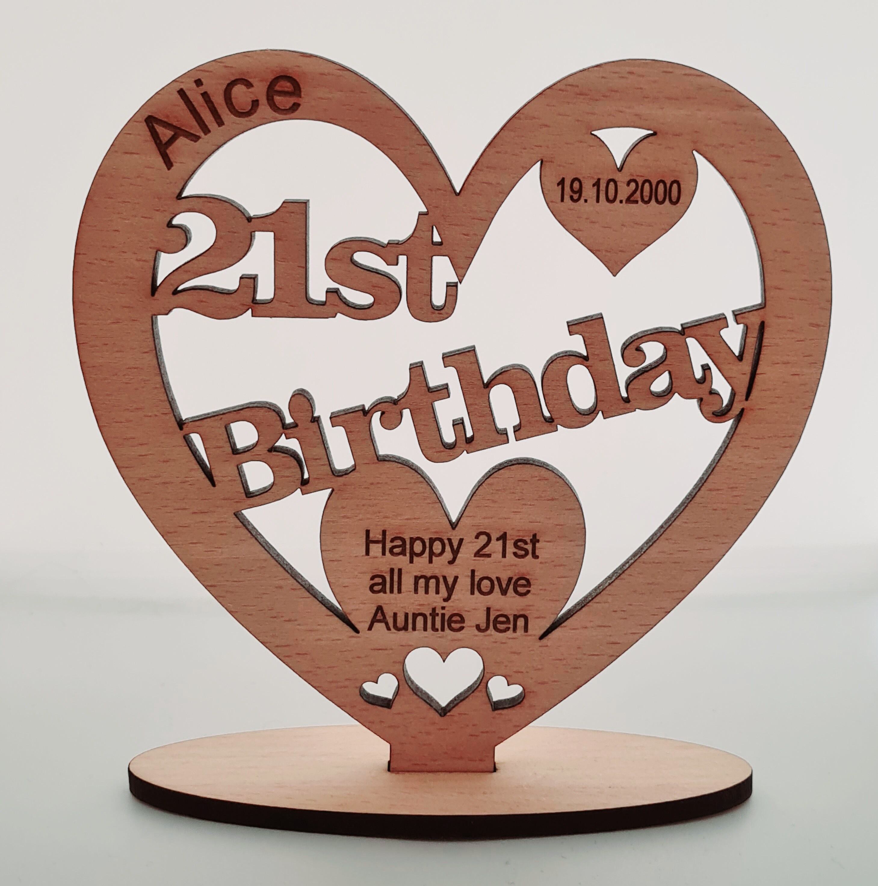 Personalised 21st Birthday Wooden Freestanding Heart Birthday | Etsy
