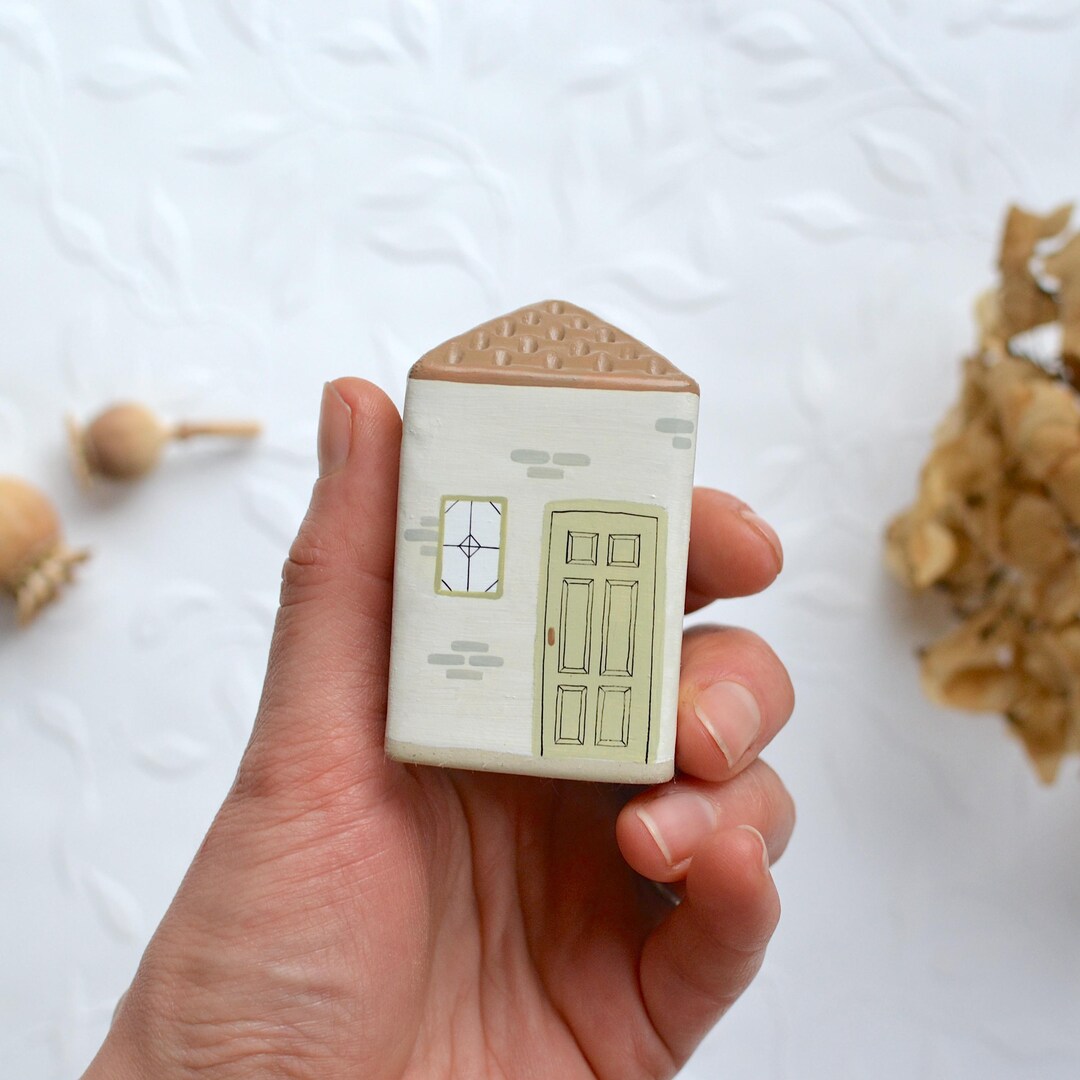 Clay House Sculpture - Miniature Painted House - Neutral Clay Decor - Etsy