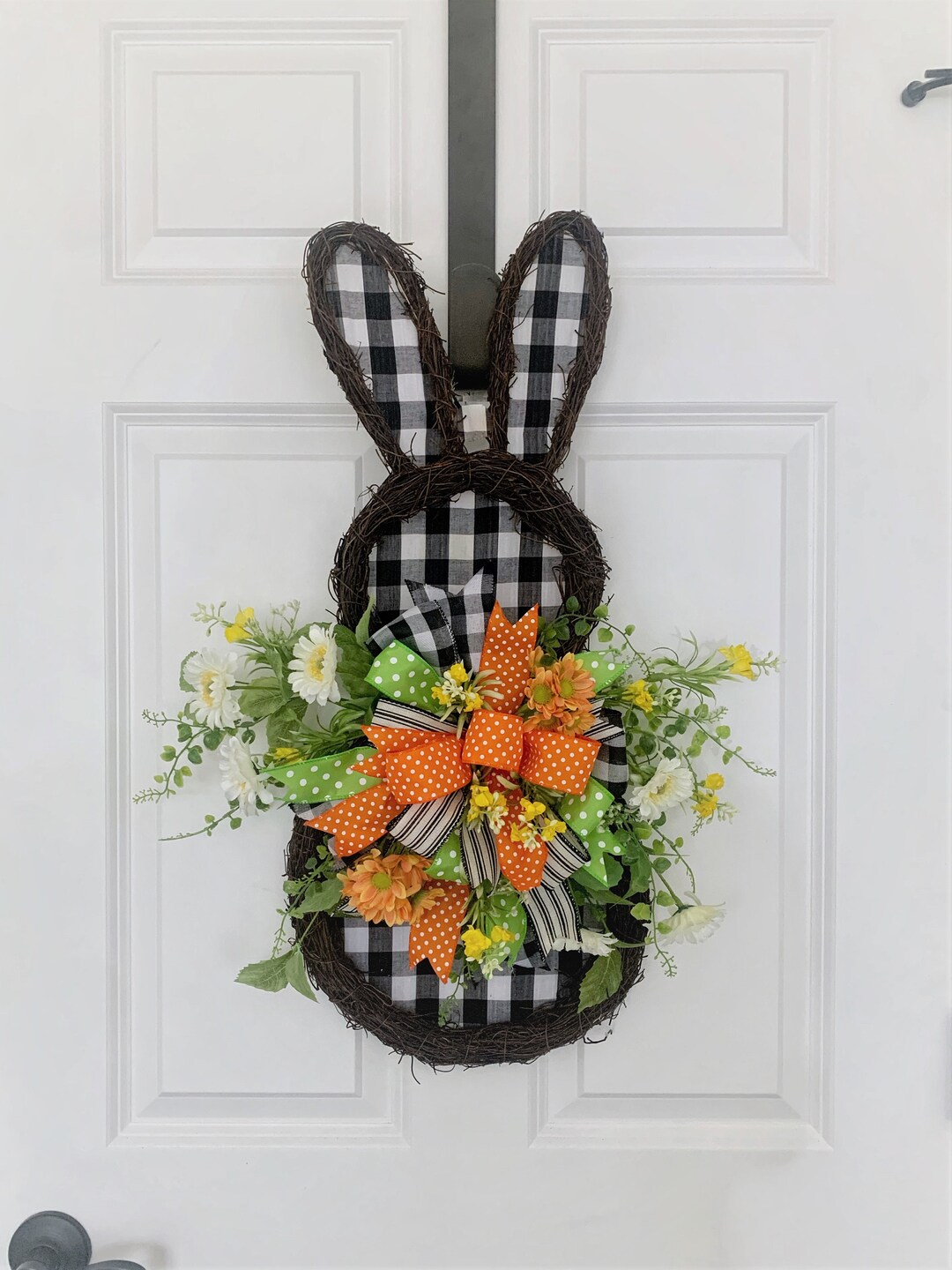 Grapevine Bunny Wreath, Easter Front Door Wreath, Buffalo Check Door ...