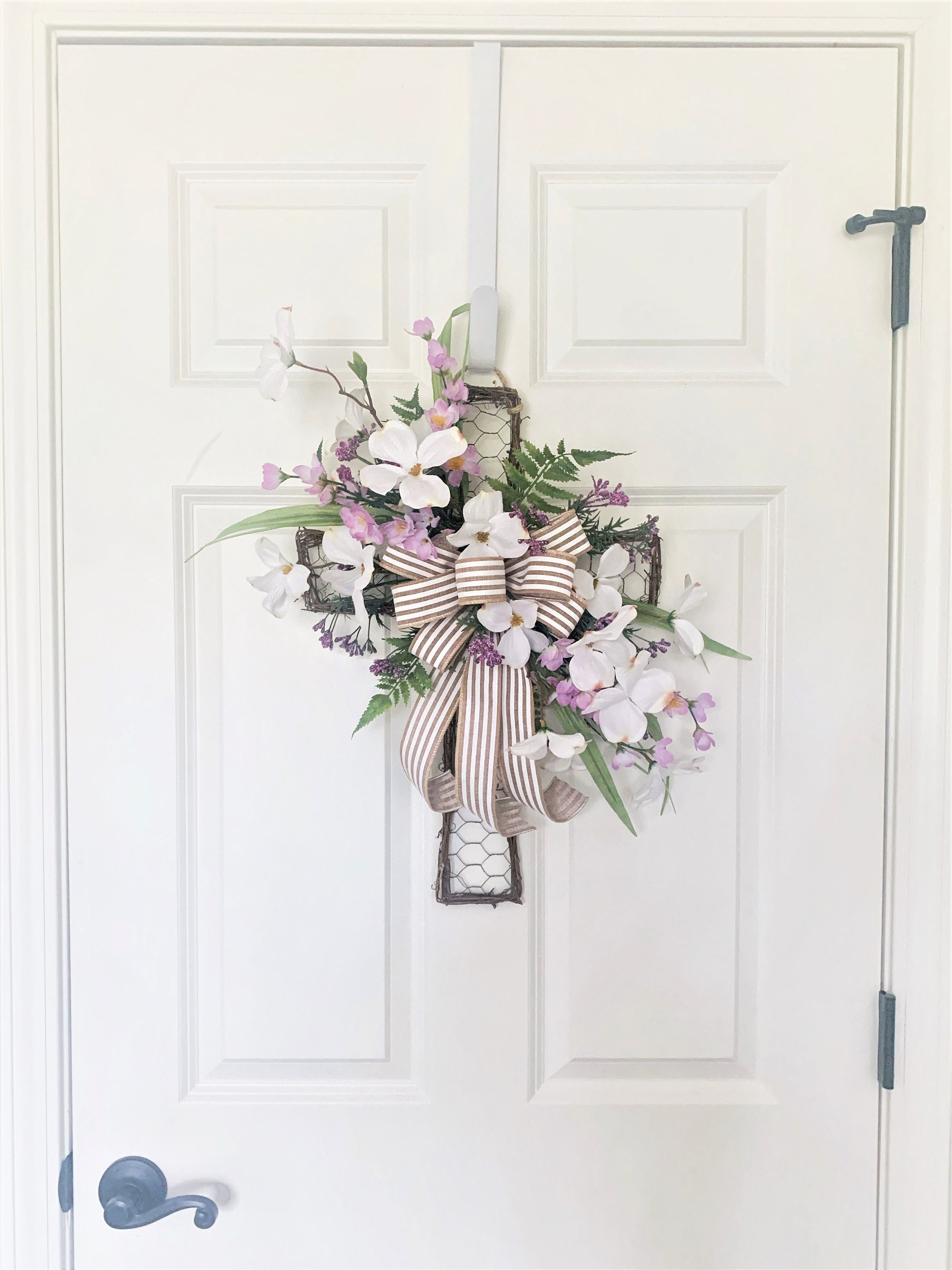 Easter Cross Wreath for Front Door With Spring Flowers - Etsy