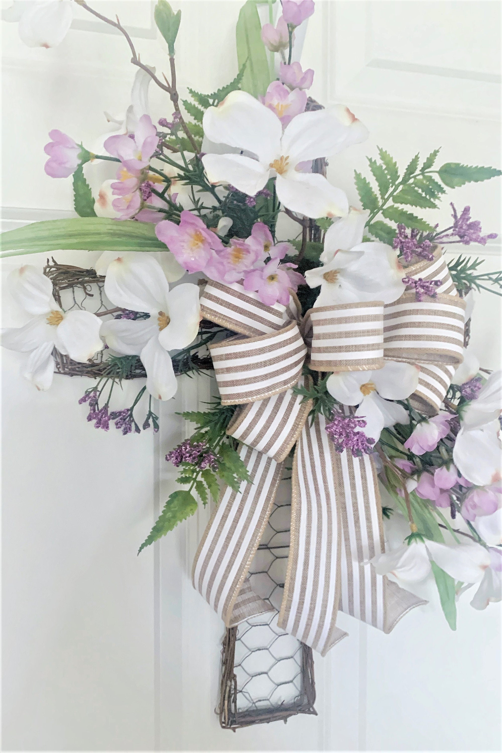 Easter Cross Wreath for Front Door With Spring Flowers - Etsy