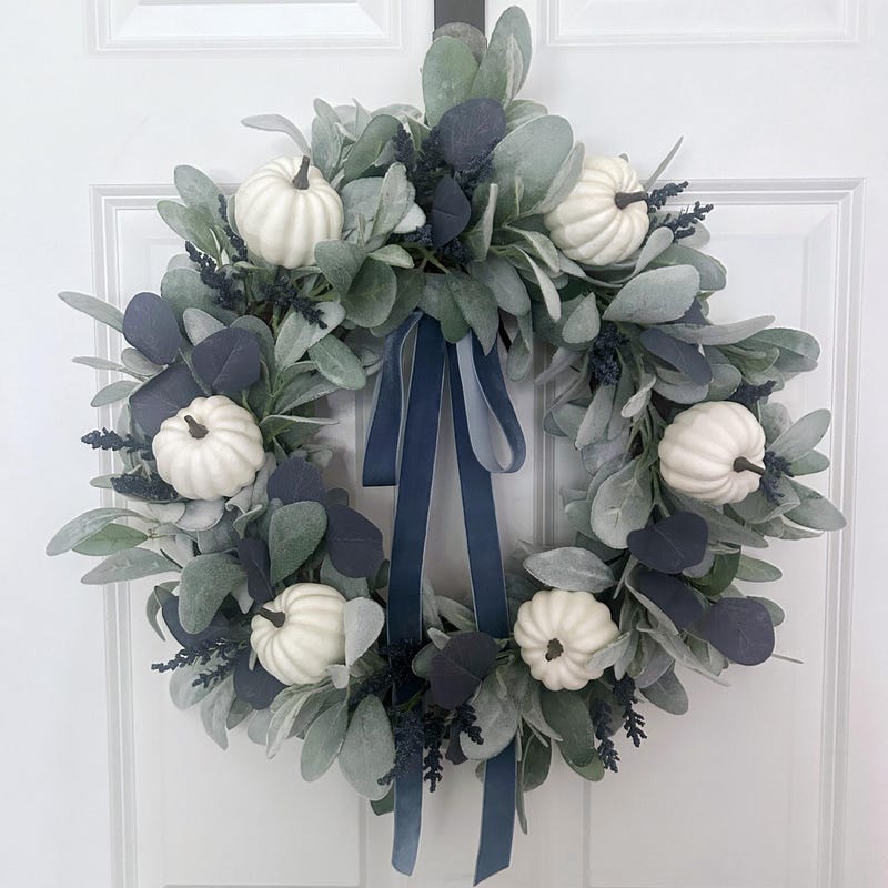 White Pumpkin Wreath - Etsy