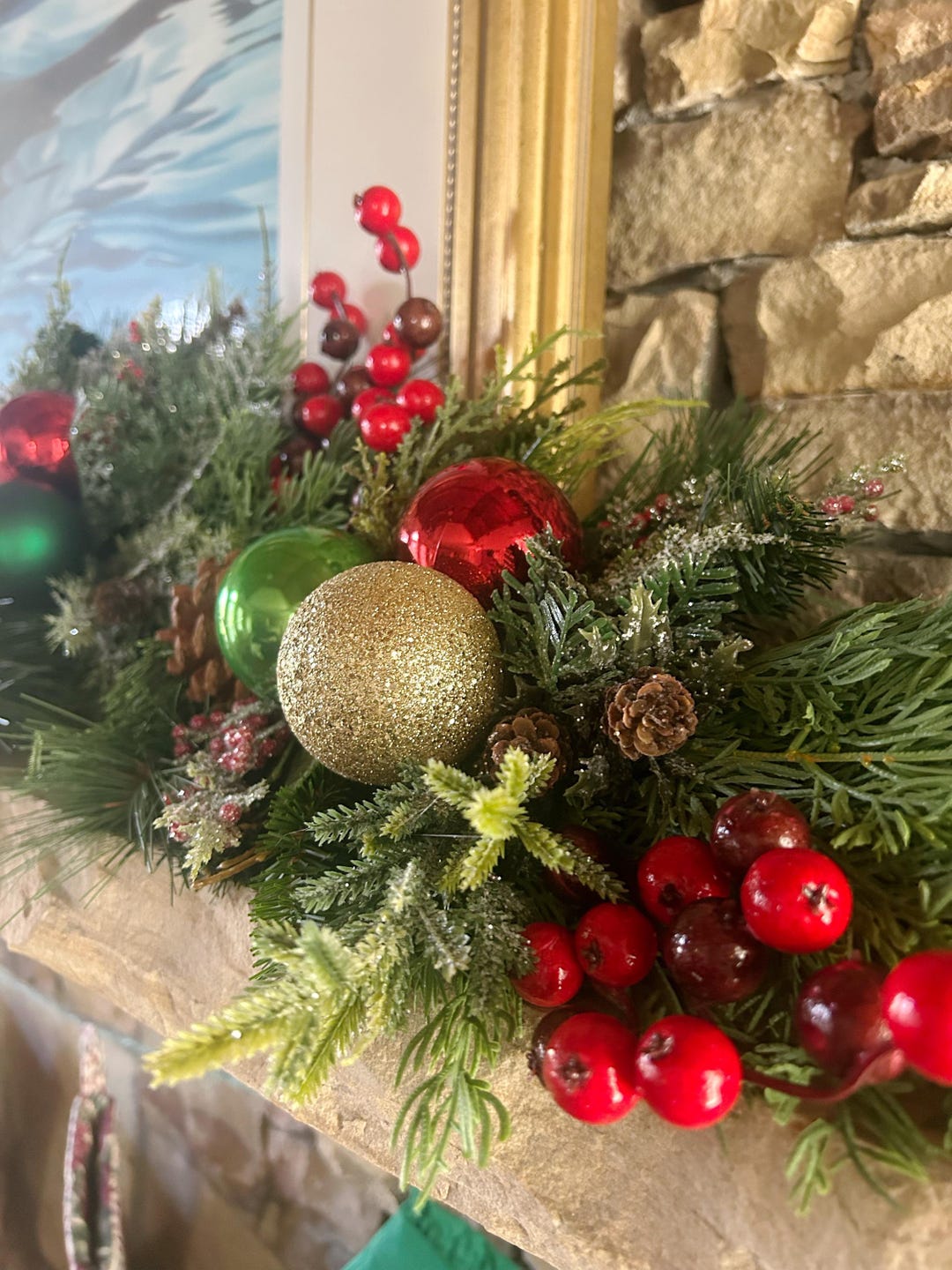 Red Christmas Garland, Fireplace Mantle Garland, Greenery Garland for ...