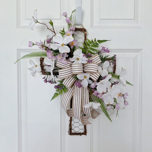 Cross Wreath Easter Wreath Spring/summer Wreath Front Door - Etsy