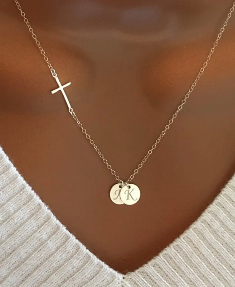 Christmas Gift for Her Personalized Sideway Cross and Initial - Etsy