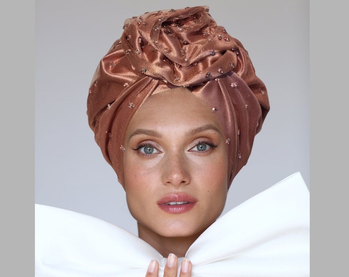 Sequin Fashion Turban, Vintage Turban, Stripped Turban Hat, Beaded ...