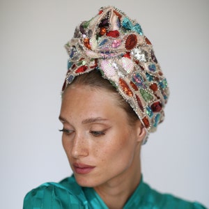 Wedding Fashion Turban, Vintage Turban,tulle Turban Hat, Beaded Turban ...