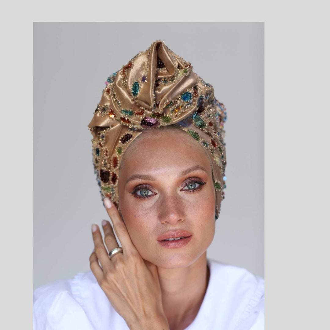 Sequin Fashion Turban, Vintage Turban, Pink Turban Hat, Beaded Turban 2 ...