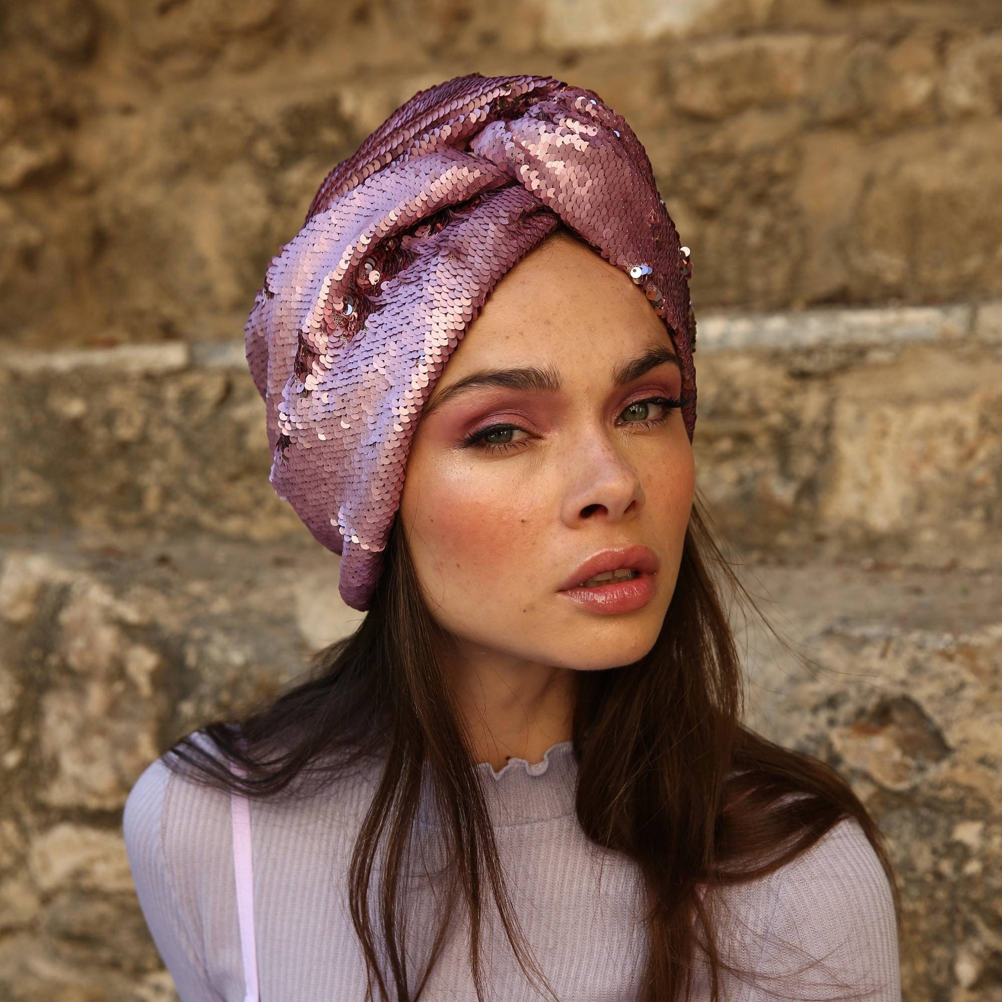 Sequin Fashion Turban, Vintage Turban, Stripped Turban Hat, Beaded ...