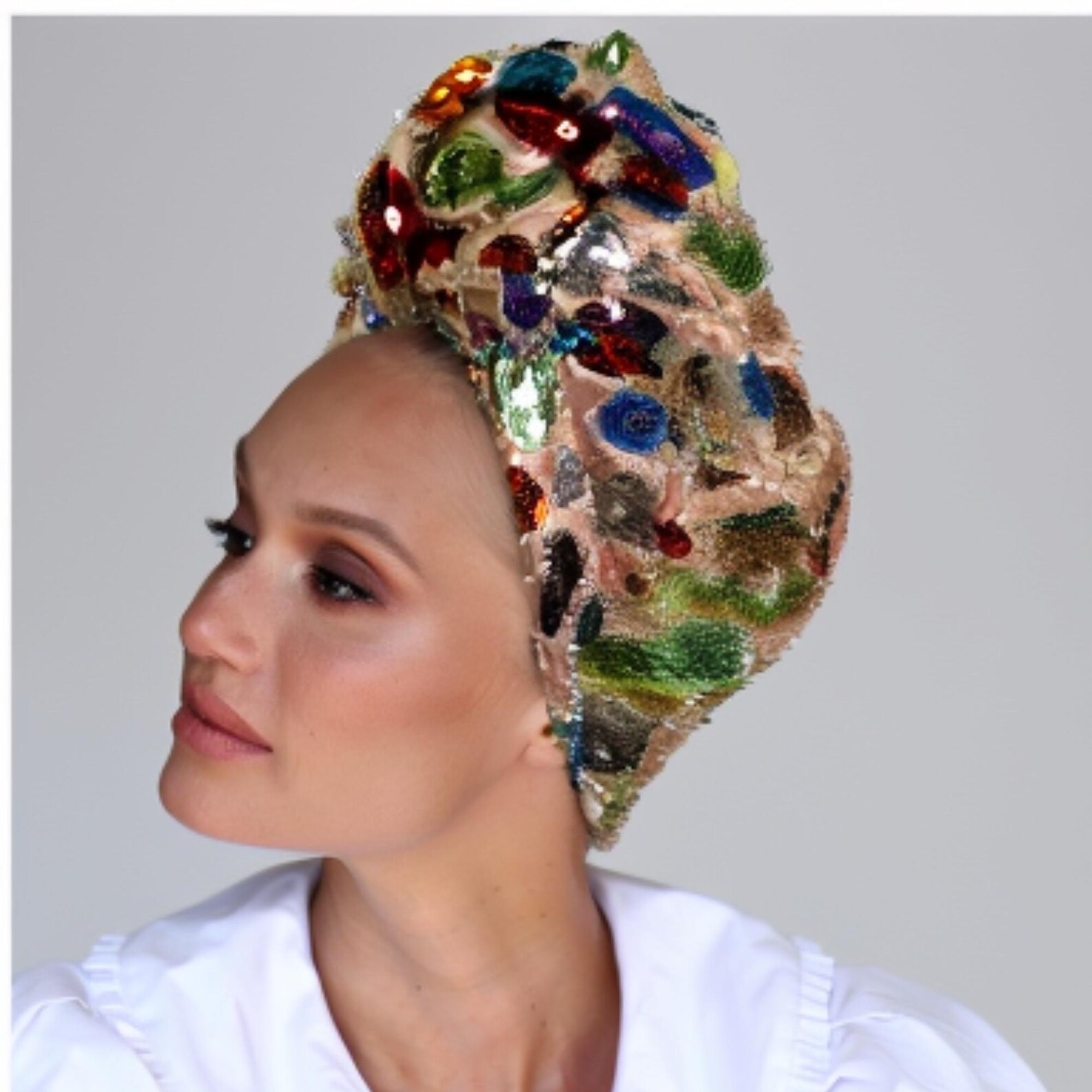 Gold Sequin Embellished Turban – Handcrafted Artistic Headwrap for ...