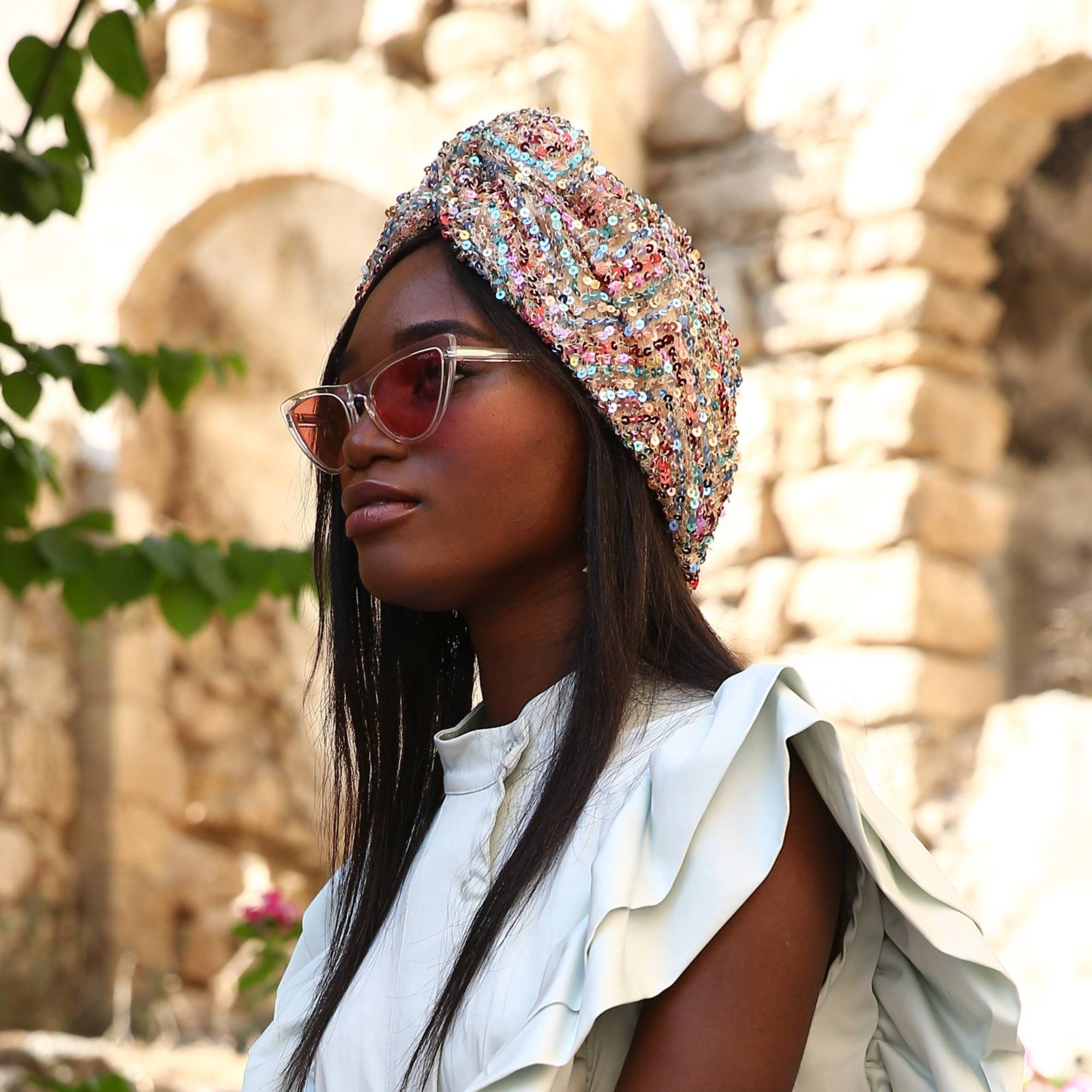 Sequin Fashion Turban, Vintage Turban, Stripped Turban Hat, Beaded ...