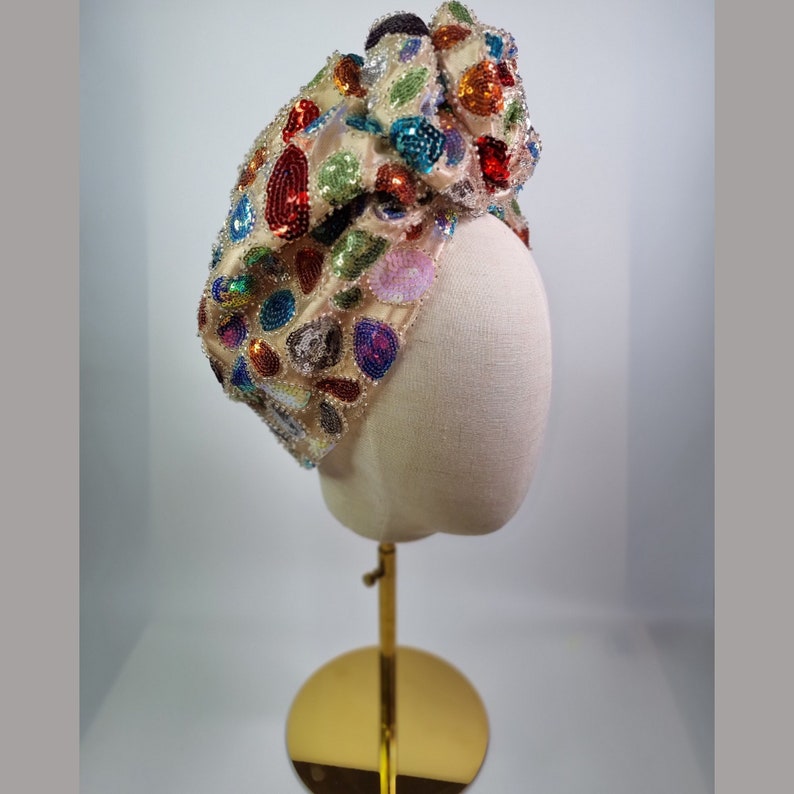 Gold Sequin Embellished Turban – Handcrafted Artistic Headwrap for ...