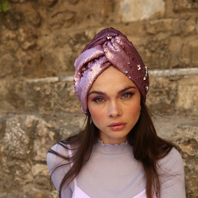 Sequin Fashion Turban, Vintage Turban, Stripped Turban Hat, Beaded ...