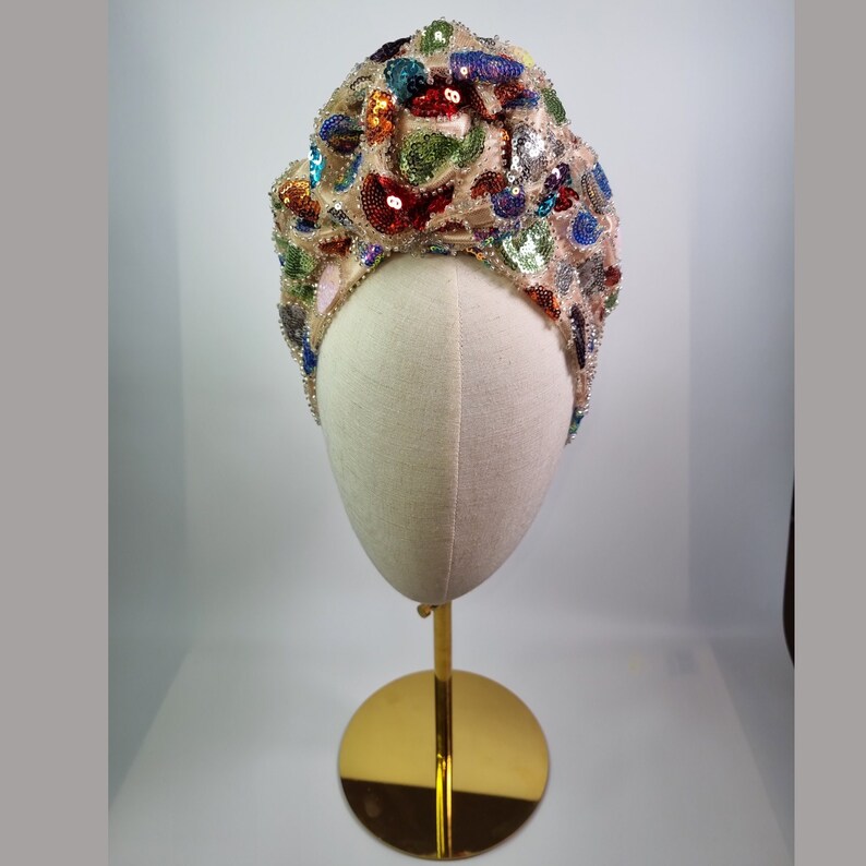 Gold Sequin Embellished Turban – Handcrafted Artistic Headwrap for ...