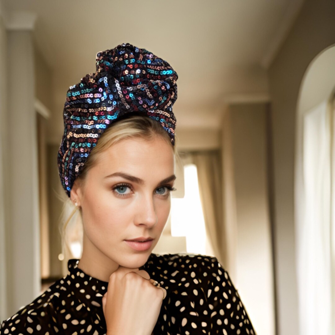 Sequin Head Wrap Turban for Women – Sparkly Glitter Head Scarf for ...
