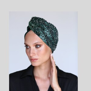 Sequin Fashion Turban, Vintage Turban, Stripped Turban Hat, Beaded ...