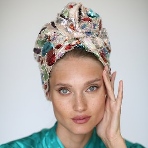 Wedding Fashion Turban, Vintage Turban,tulle Turban Hat, Beaded Turban ...