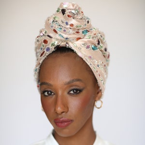 Wedding Fashion Turban, Vintage Turban,tulle Turban Hat, Beaded Turban ...