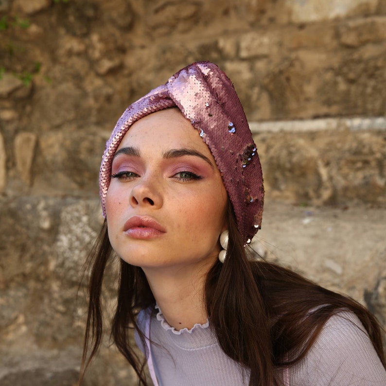 Sequin Fashion Turban, Vintage Turban, Stripped Turban Hat, Beaded ...